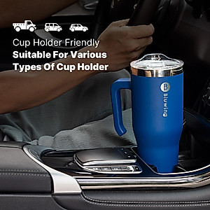 Bluwing 40 oz Tumbler with Handle and Straw-Stainless Steel Double Wall Insulated Tumbler with Leak Proof Lid, Vacuum Travel Ice Coffee Mug Cup(Navy)