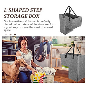 Small Basket L-Shape Stair Basket Organizer, Foldable Stair Baskets, Fabric Staircase Storage Organizer with Leather Handles, Stair Tidy Basket Bin for Laundry Basket