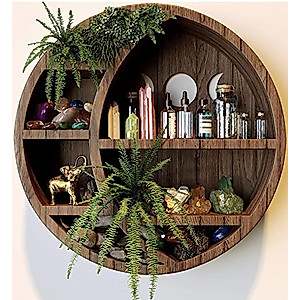 Crescent Moon Shelf for Crystals Large 16” Moon Shelf Wall Décor with 7 Spaces, Shelf for Crystals-Moon Wall Shelf-Crystal Shelf Display for Stones-Crystal Display Shelf- Crystal Shelf