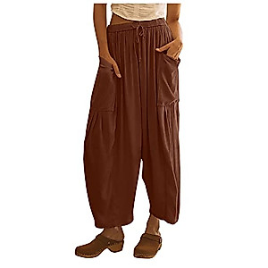Womens Flowy Pants, Khaki Pants Parachute for Women Cargo Flying Jeans Women Fuschia Rompers and Jumpsuits for Overall Bodysuit Embroided Plaid Boho Palazzo Pants for Women Tapered (Brown,3XL)