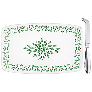 Lenox Holiday Glass Cheeseboard with Knife