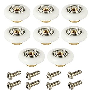 8pcs Bath Shower Door Rollers/Runners Wheels Pulleys 19mm Dia Wheel Bathroom Replacement Part Enclosures Cabins Brass+POM
