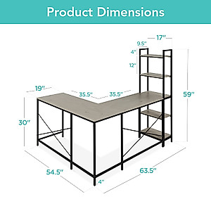 Best Choice Products L-Shaped Corner Computer Desk, Large Study Workstation Furniture w/Multifunctional 5-Tier Open Storage Bookshelves, Custom Setup for Home, Office - Gray/Black