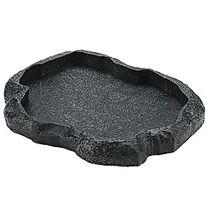 Reptile Feeder,Reptile Rock Food Dish,Terraium Bowl Plastic Shallow Reptile Feeder for Food and Water Feeding Dish for Lizard Gecko Bearded Dragon Chameleon(M-Moyu Green)