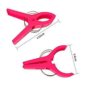 KTOJOY 4 Pack Beach Towel Clips, Plastic Large Clothes Clamps, Bright Colors(Yellow,Blue,Green,red), Chair Clips, Towel Holder