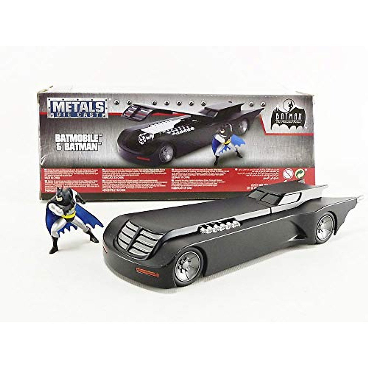 DC Comics 1:24 Batman Animated Series Batmobile Die-cast Car with 2.75" Batman Figure, Toys for Kids and Adults,Black