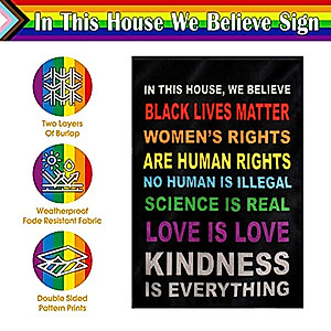 Pride Flag Garden Flags for in This House We Believe Science Is Real Black Lives Matter Vertical Double Sided 12.5"X18" Indoor Yard Outdoor Decoration