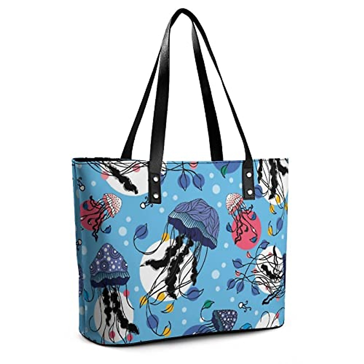 Womens Handbag Jellyfish Pattern Leather Tote Bag Top Handle Satchel Bags For Lady