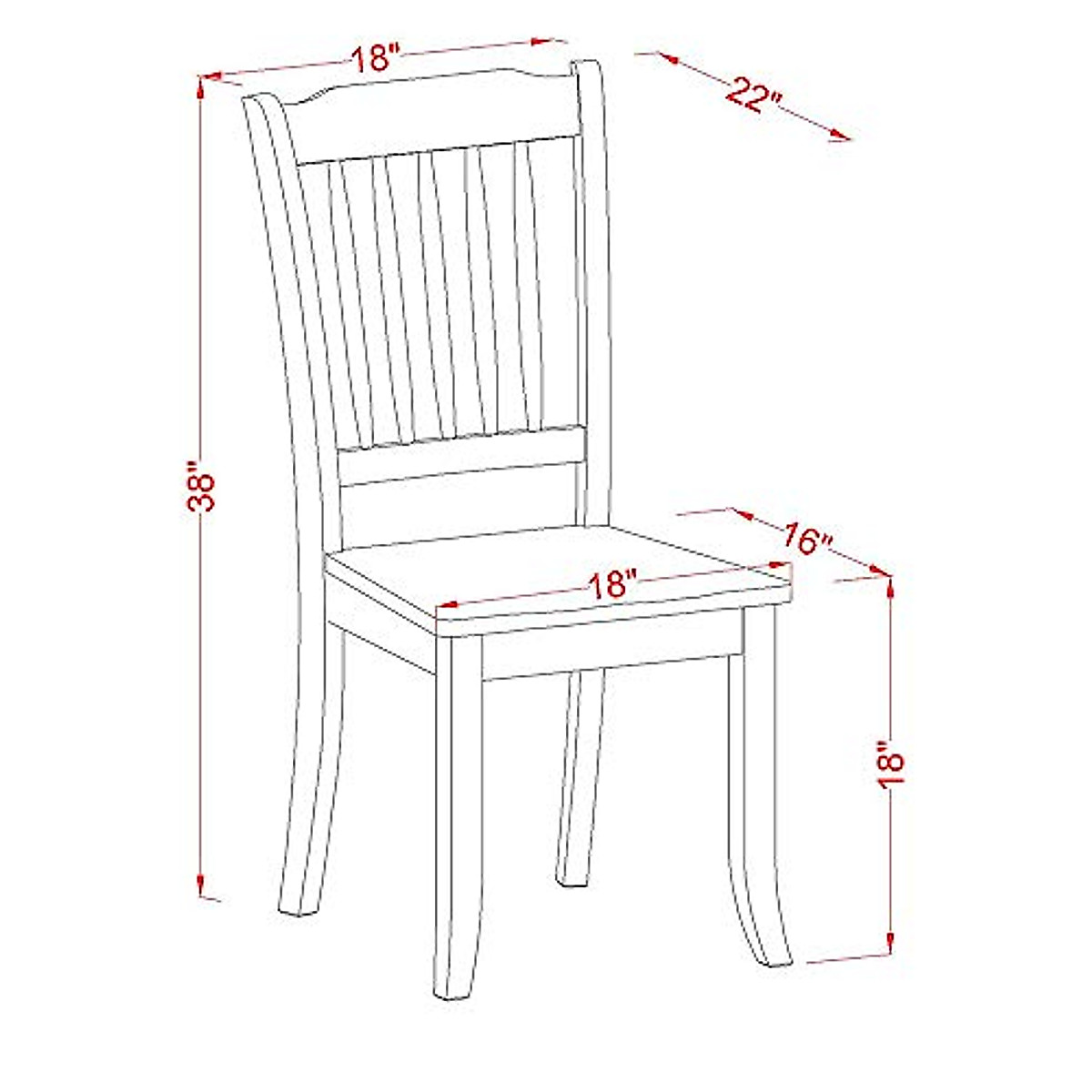 East West Furniture PFDA7-BCH-W 7PC Square 36/54 inch Table with 18 in Leaf and 6 Vertical slatted Chairs