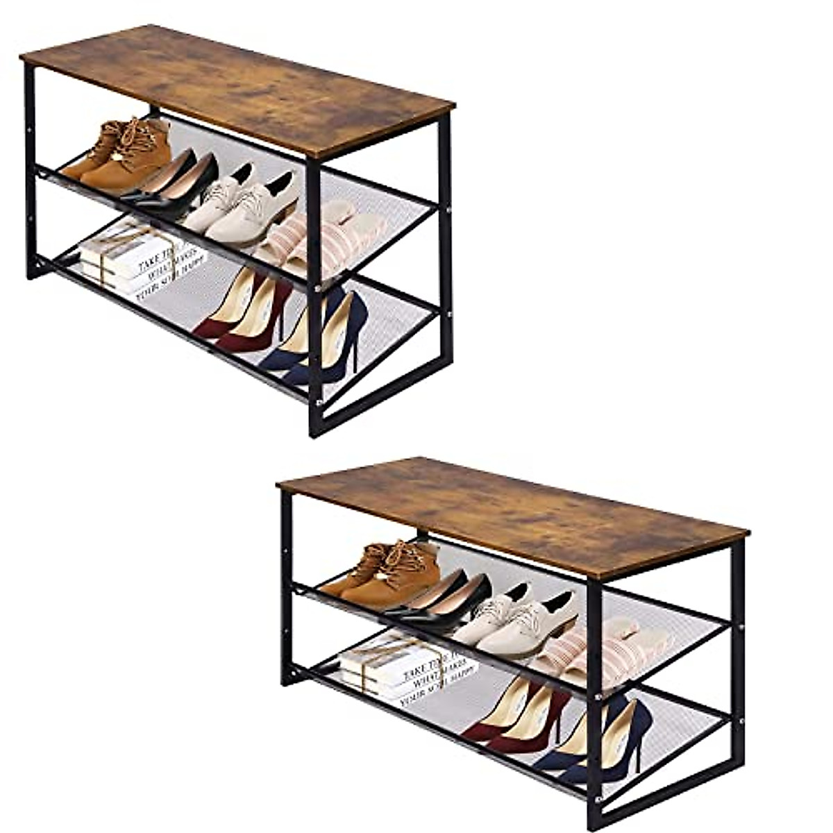 Garden 4 you 3-Tier Tilting Adjustable Freestanding 2PC Shoe Rack 6-Pairs 25.2 In Length For Durability And Stability For Entryways, Hallways, Closets, Dormitory Rooms, And Industries，Brown
