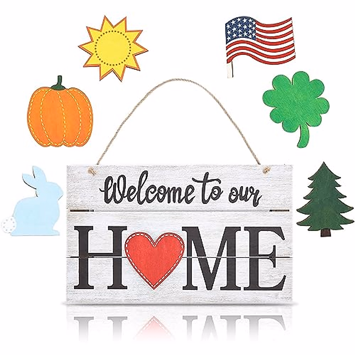 Juvale Interchangeable Welcome Home Sign, Wood Grain Hanging Wall Decor (16 x 9 in, 8 Pieces)