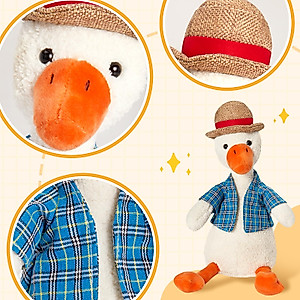 Houwsbaby 11'' Easter Duck Stuffed Animal in Plaid Shirt Easter Duck Plush Toy with Hat, Adorable for Totter Kids Boys Girls Holiday Christmas Birthday, Beige