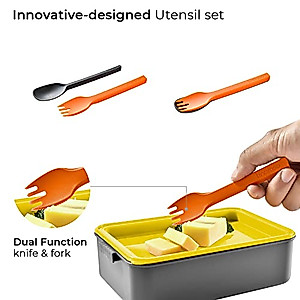 linoroso 2 PCS Stackable Bento Box Adult Lunch Box | Meet All You On-the-Go Needs for Food, Salad and Snack Box, Premium Bento Lunch Box for Adults Include Utensil Set, Dressing Containers