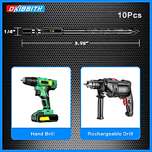 10 Pack 1/4" Concrete Drill Bits, Masonry Drill Bit Set, 6mm Tungsten Carbide Drill Bit Set for Tile/Ceramic/Glass/Mirror/Brick/Plastic/Cement, 1/4" Quick Change Hex Shank, in Carrying Case