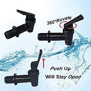 Replacement Cooler Faucet - 4 Black Water Dispenser Tap Set. BPA Free Plastic spigot.