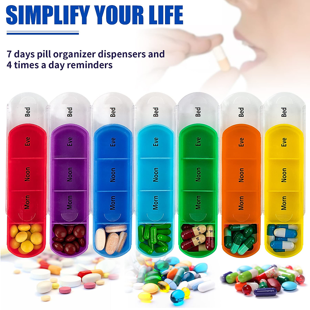 AATACAS Pill Organizer Case, Weekly Travel Pill Case Medication Reminder Daily AM PM, Day Night 7 Compartments, for 4 Times A Day, 7 Days a Week - Includes Neoprene Carrying Case
