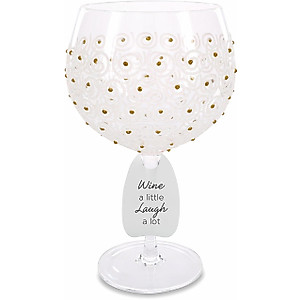 Pavilion Gift Company 24 Oz Hand Painted Large Glass Wine A Little Laugh A Lot-White Sparkle Swirl, Gold