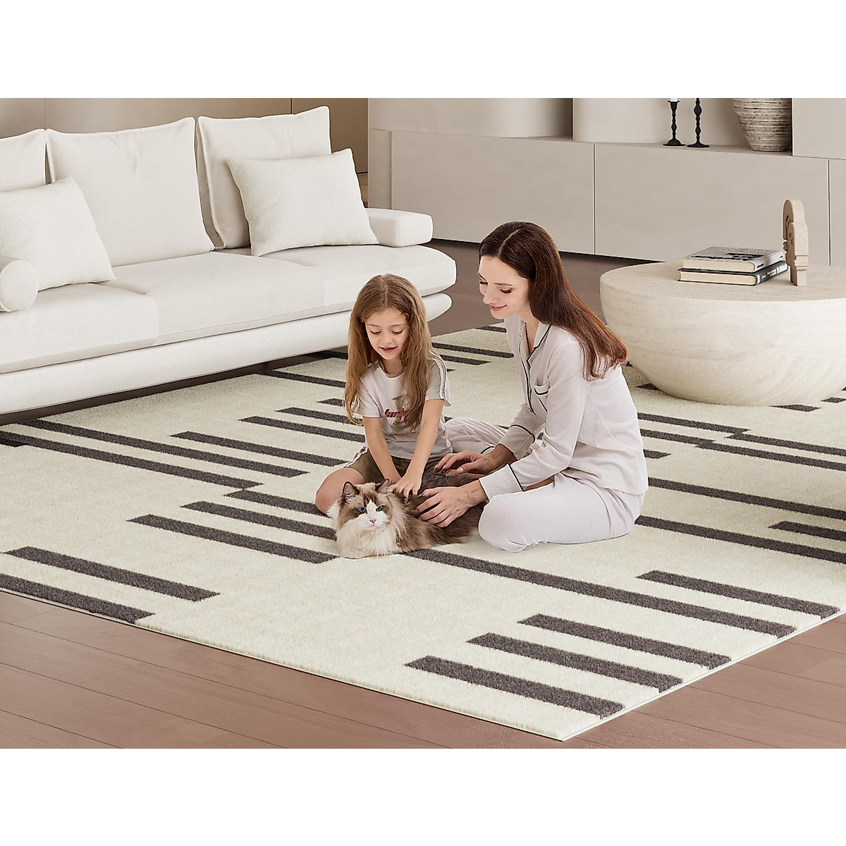 TTelephant Modern Machine Washable Area Rug 9x12, Spill-Proof Surface, Non-Slip Backing, Cozy Soft Faux Wool, Printed Living Room Rugs, Bedroom Rugs, Dining Room Rugs - Miro