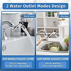 Faucet Extender for Bathroom Sink, 1080 Degree Rotatable Faucet Aerator, Swivel Faucet Attachment, Universal Rotating Faucet Extender, with 2 Water Outlet Modes
