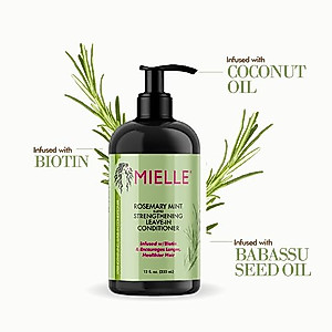 Mielle Organics Rosemary Mint Strengthening Shampoo and Leave-In Conditioner Infused with Biotin, Cleanses and Helps Strengthen Weak and Brittle Hair, 12 Ounces
