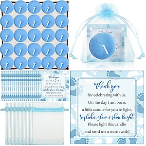 50 Sets Baby Shower Party Favors Including 50 Pcs Unscented Tealight Baby Shower Candles 50 Pcs Gift Bags 50 Pcs Baby Shower Cards for Baby Shower Gender Reveal Party Supplies (Blue)