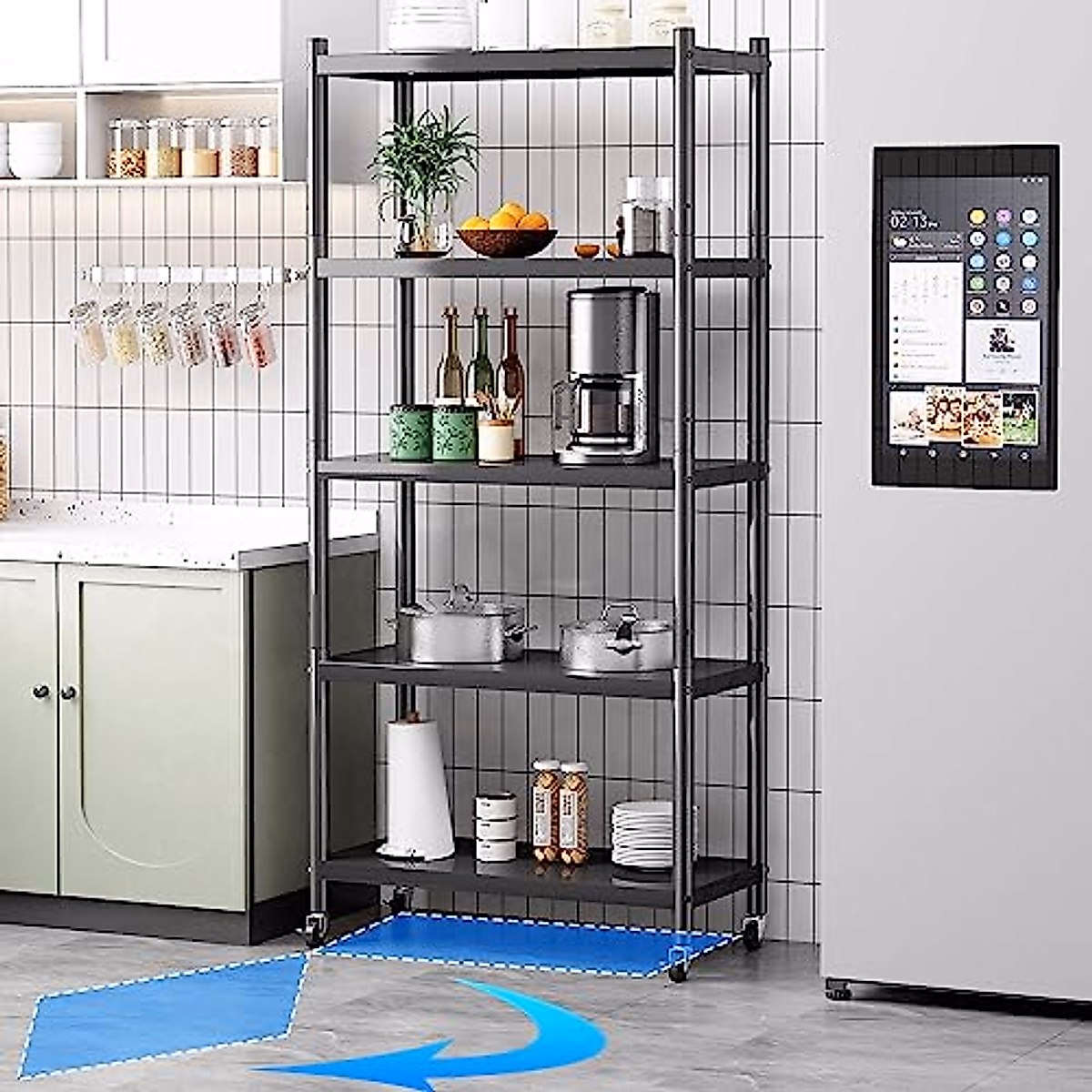 5 Tier Lightweight Storage Metal Shelves, Kitchen Storage Shelves Garage Shelving Unit, Large Capacity Storage Rack, Utility Shelf for Pantry Closet Office Laundry (32" Lx16“ Wx63” H)