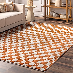 nuLOOM Fringed Performance Indoor Area Rug, Power Loomed, Easy Clean, Durable, Non-Shed, 4' x 6', Dominique Orange