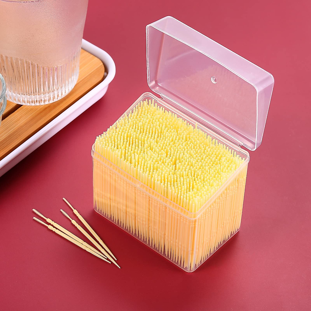 1000pcs Disposable Interdental Portable Plastic Toothpicks Oral Cleaner Stick Oral Gingival Dental Toothpicks Dental Flosser Pick (Random Color)