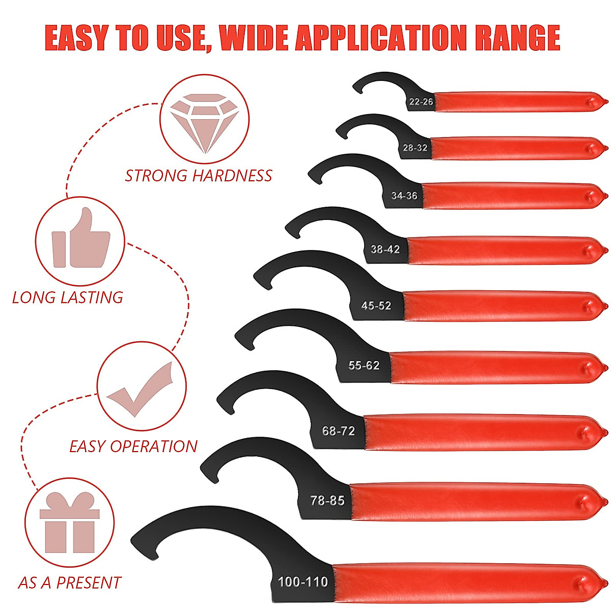 Honoson 9 Pieces Spanner Wrench Set Adjustable Shock Coilover Wrench Spanners Hook Wrenches Tools Coilover Wrench Steel Spanner for Suspension System and Shock Adjustments