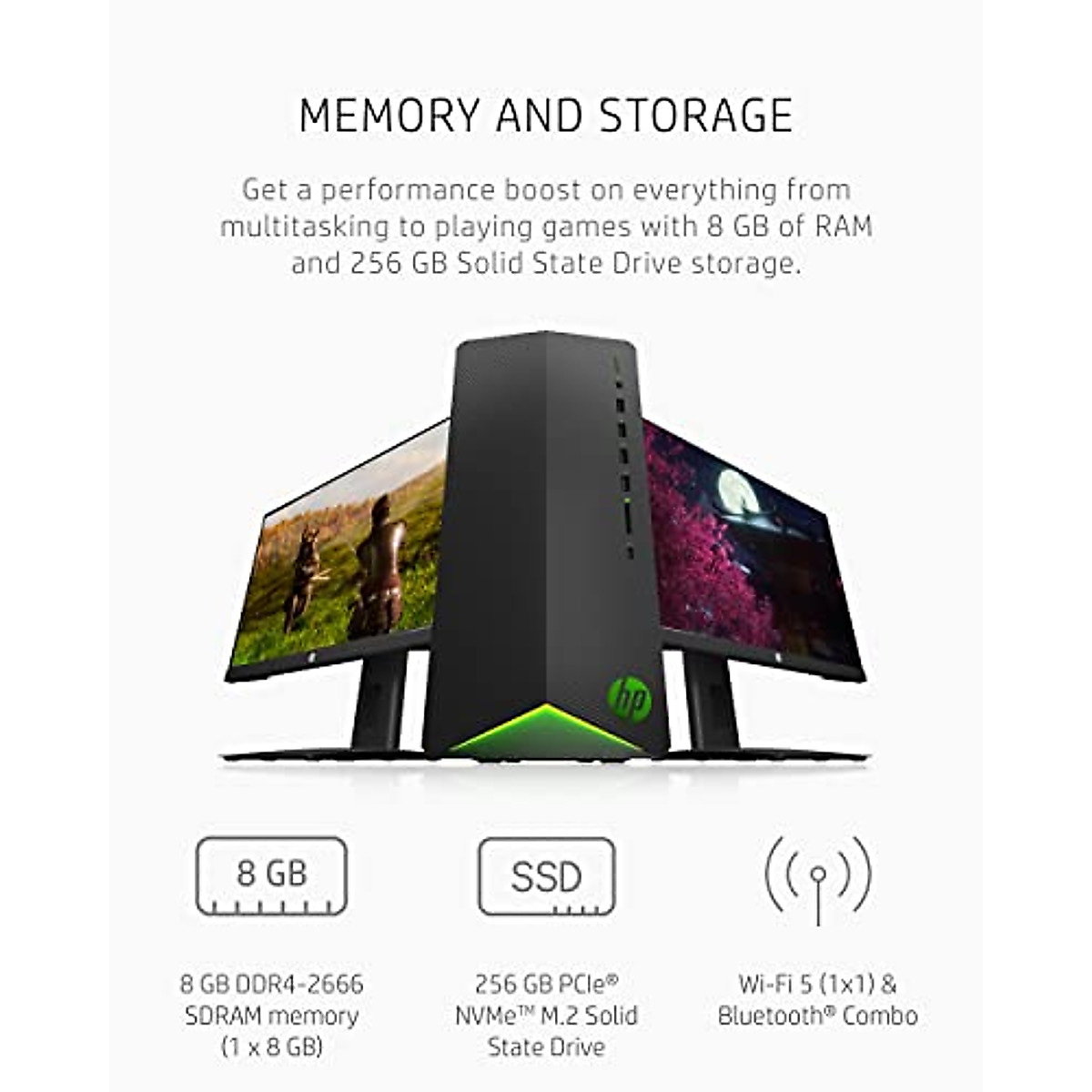 HP Pavilion Gaming Desktop, 10th Generation Intel Core i5-10400F Processor, NVIDIA GeForce GTX 1650 Graphics, 8 GM RAM, 256 GB SSD, Windows 11 Home (TG01-1120, Shadow Black)