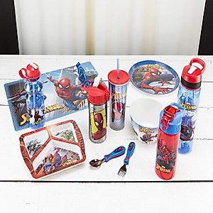 Zak Designs Marvel Spider-Man Plastic Water Bottle with Built-In Carrying Loop and Flip-Up Straw Lid, Made with Durable Materials (25oz, Non-BPA)