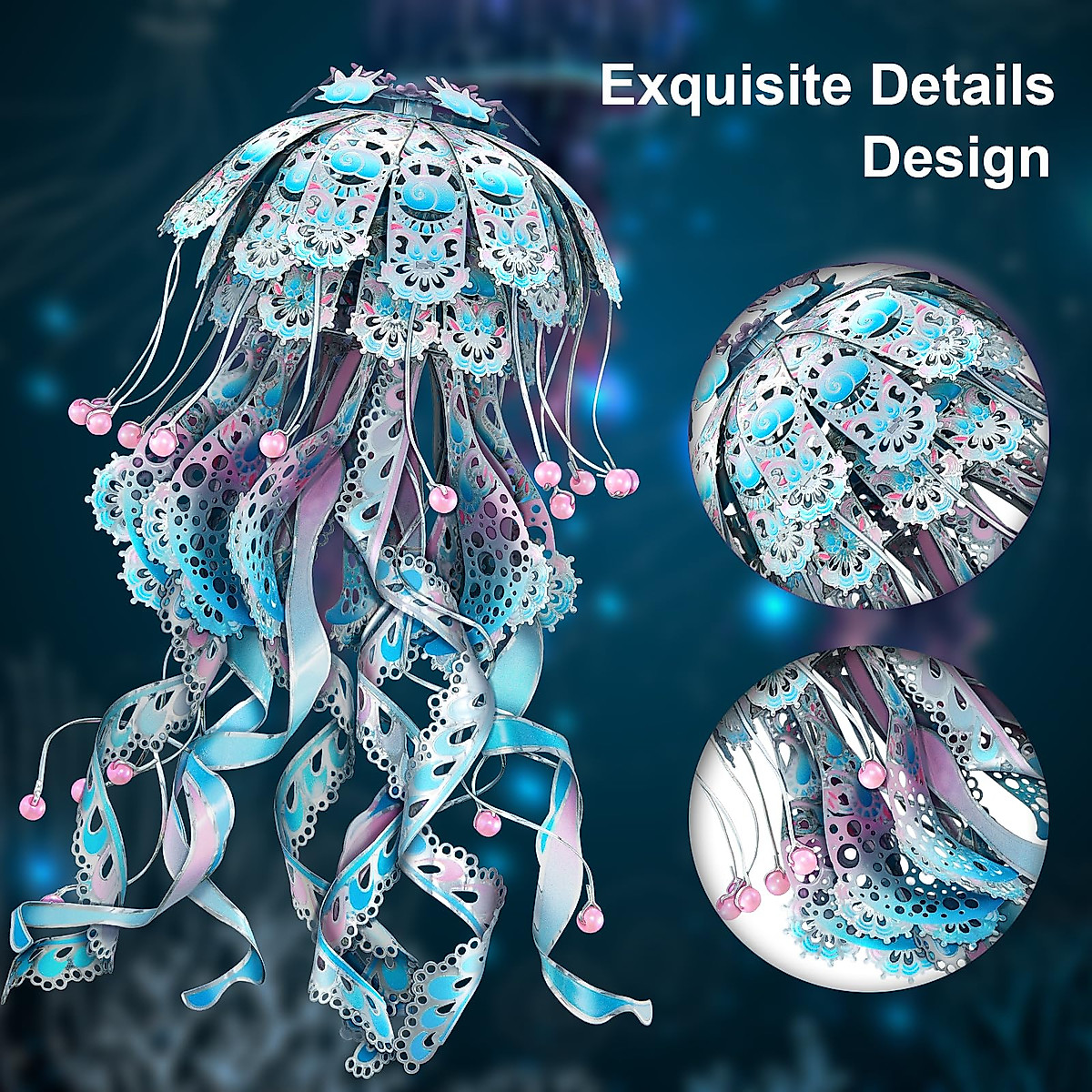 Piececool 3D Puzzles for Adults, Jellyfish Night Light with USB Plug, Ocean Animals 3D Metal Model Building Kits, Hobbies DIY Assembling Arts and Crafts Best Christmas Gifts