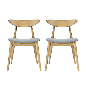 Christopher Knight Home Barron Fabric with Oak Finish Dining Chairs, 2-Pcs Set, Light Grey / Oak