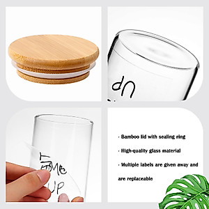 Fixwal 4 Pack Qtip Holder Glass Dispenser, Apothecary Jars with Bamboo Lids and Labels for Bathroom Storage Organizer (10&12oz)