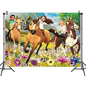 Spirit Riding Party Boys or Girl Birthday Party Photo Backdrops Spirit Horse Theme Photography Backdrops 5x3ft Dessert Cake Table Decor Supplies Kids Studio Video Shooting Props