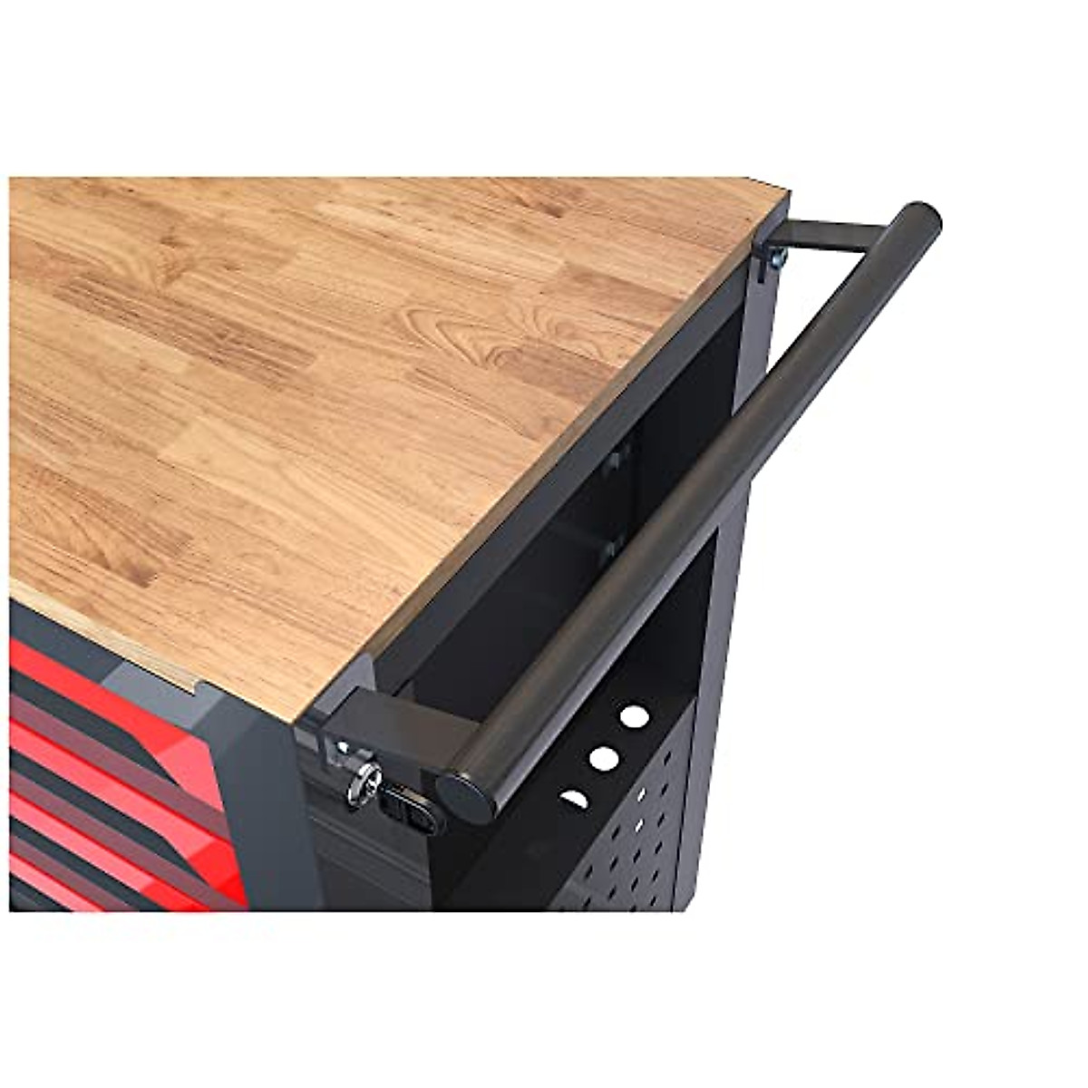 36" Tool Box with Wheels 4 Drawers Rolling Tool Cart, Wooden Top Workbench, 660lbs Total load Tool Cabinet with Locked Drawers Storage Organizer Cabinet for Garage, Warehouse, Repair Shop - Red