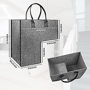 SMFANLIN 2Pcs Foldable L-Shape Stair Basket Organizer, Folding Fabric Staircase Storage Organizer with Faux Leather Handles, Large Stair Tidy Basket Bin for Laundry, Toys, Household Items