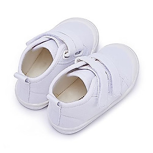 BMCiTYBM Baby Canvas Shoes Boys Girls Walking Sneakers Infant First Walkers Anti-Slip 6 9 12 18 24 Months White 12-18 Months Toddler