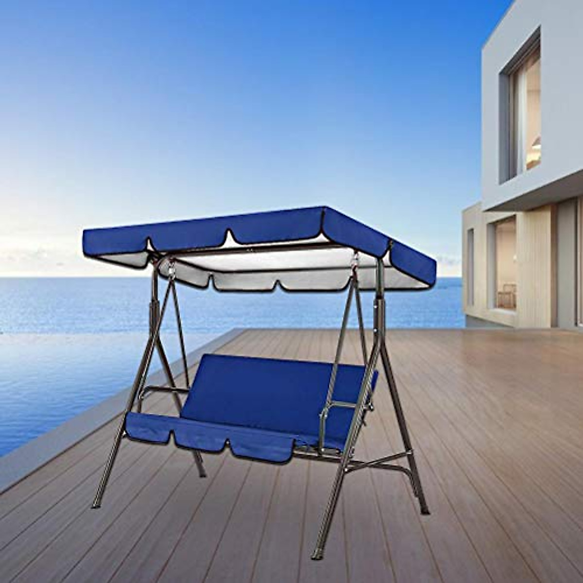 Hzemci Outdoor Patio Swing Cushion Cover Set, Swing Canopy Replacement Cover + Swing Cushion Cover for 3 Seater Swing Outdoor Swing Seat Cover Replacement, 210D Waterproof Silver-Coated Oxford Fabric