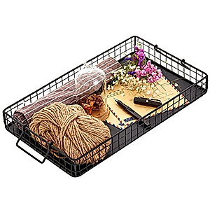 MyGift Black Metal Wire Nesting Serving Trays, Decorative Storage Baskets with Handles, Set of 2