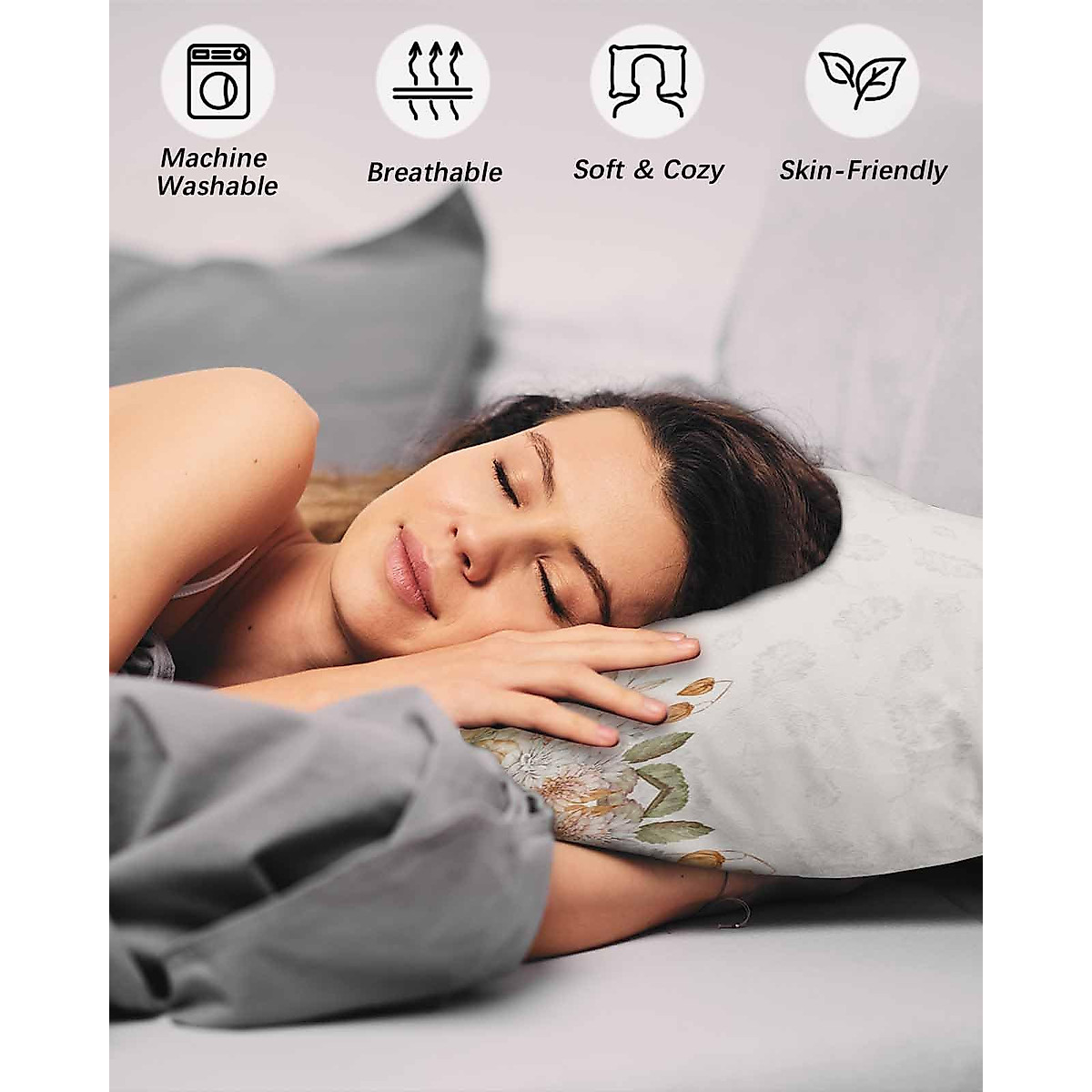 Edwiinsa Fall Pumpkin Pillow Covers King Standard Set of 2 Bed Pillow, Farmhouse Autumn Fallen Leaf Splicing Plush Soft Comfort for Hair/Skin Cooling Pillowcases with Envelop Closure 20''x36''