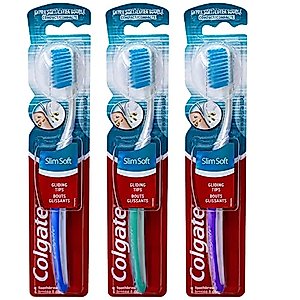 Colgate Slim Soft Ultra Compact Toothbrush, Extra Soft (Colors Vary) - Pack of 3
