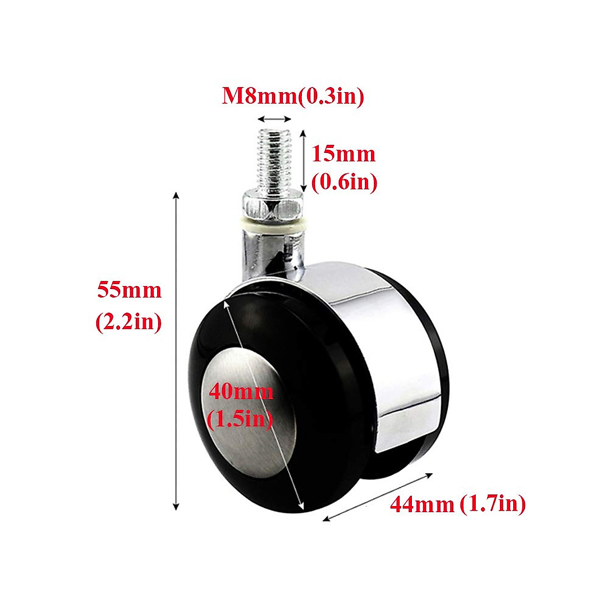 4X Caster Wheels,Alloy Material Swivel Caster Wheels,Furniture Casters1.5"/2"Replacement Casters,Threaded Rod M8*15mm,with Mounting Screw Wrench