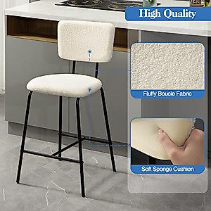 Barstools Set of 2 Counter Height Bar Stools : Modern White Upholstered Boucle Fabric Bar Stool for Kitchen Bistro Pub Armless Bar Chair with Metal Base for Dining Room Counter Island