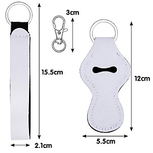 20 Pack Sublimation Blanks Chapstick Holder Keychains, Neoprene Lipstick Holder Keychainr with Lanyards Wristlet and 10 Metal Clip Cords