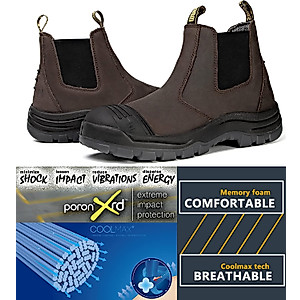 HANDMEN Work Boots for Men, Soft Toe Waterproof Working Boots, Slip Resistant Anti-Static Slip-on Safety Working Shoes 6 8 9 10 11 12 13 (COF802 / 9EE)