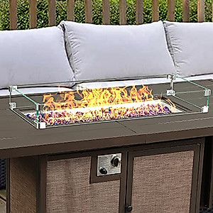 PIZZELLO Fire Pit Wind Guard 31.5 x 13.8 x 4 inch Rectangular Tempered Glass Wind Guard with Aluminum Corner Bracket