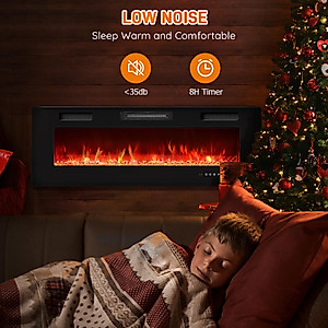 Rintuf Electric Fireplace, 60’’ Recessed & Wall Mounted Electric Fireplace Inserts, Wall Fireplace Electric with Remote Control, Low Noise, Touch Screen, Adjustable Flame Color/Speed, 750/1500W