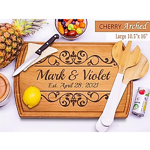 Personalized Wood Cutting Board Handmade in USA – Best Serves as Cheese board, Serving tray, Chopping board, Charcuterie board – Unique Wooden Gift for Wedding, Anniversary, House warming, Christmas