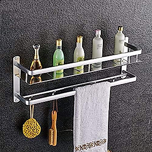 SilteD Shelf Space Aluminum Bath and Kitchen Towel Rack Multifunctional Shelf with Double Towel Rails Mounted on The Wall Tower Hanger/40Cm
